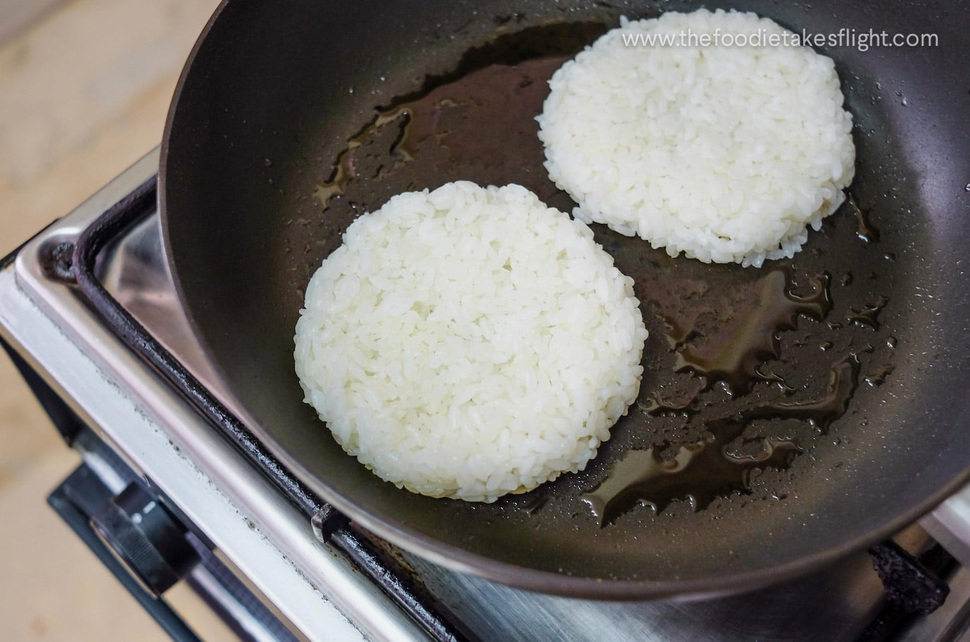 Toasted Teriyaki Mushroom Rice Burgers - The Foodie Takes Flight