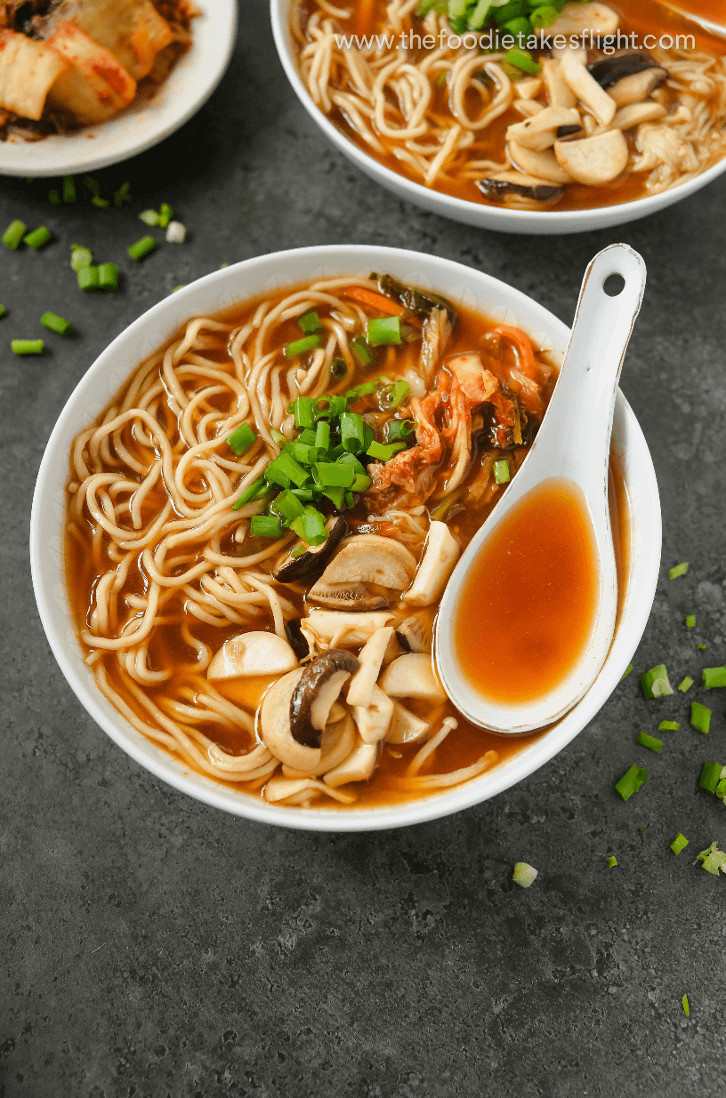 Kimchi and Dumpling Noodle Soup - The Foodie Takes Flight