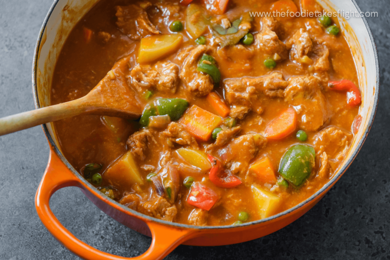 Vegan Filipino Tomato-Based “Meat” Stew (Kaldereta) - The Foodie Takes ...