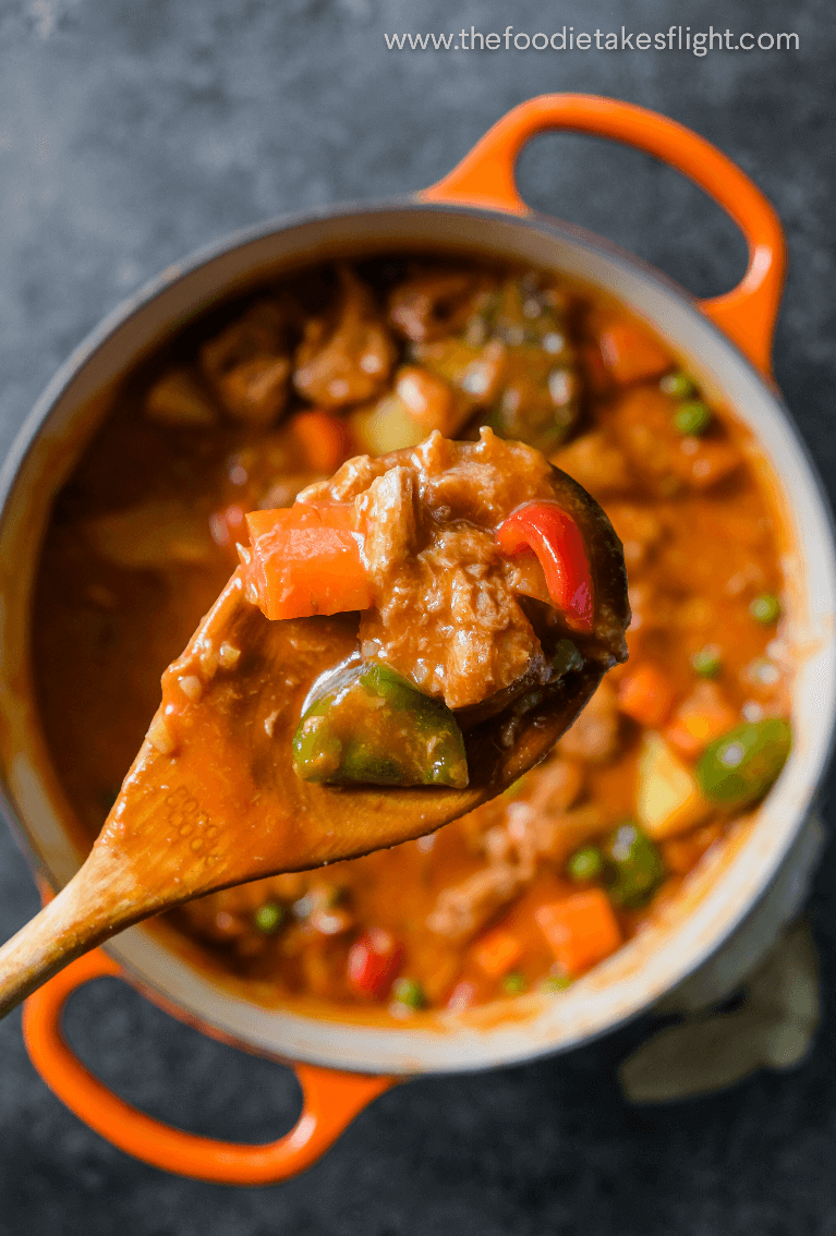 Vegan Filipino Tomato-Based “Meat” Stew (Kaldereta) - The Foodie Takes ...