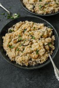 Creamy Vegan Miso Mushroom Risotto - The Foodie Takes Flight