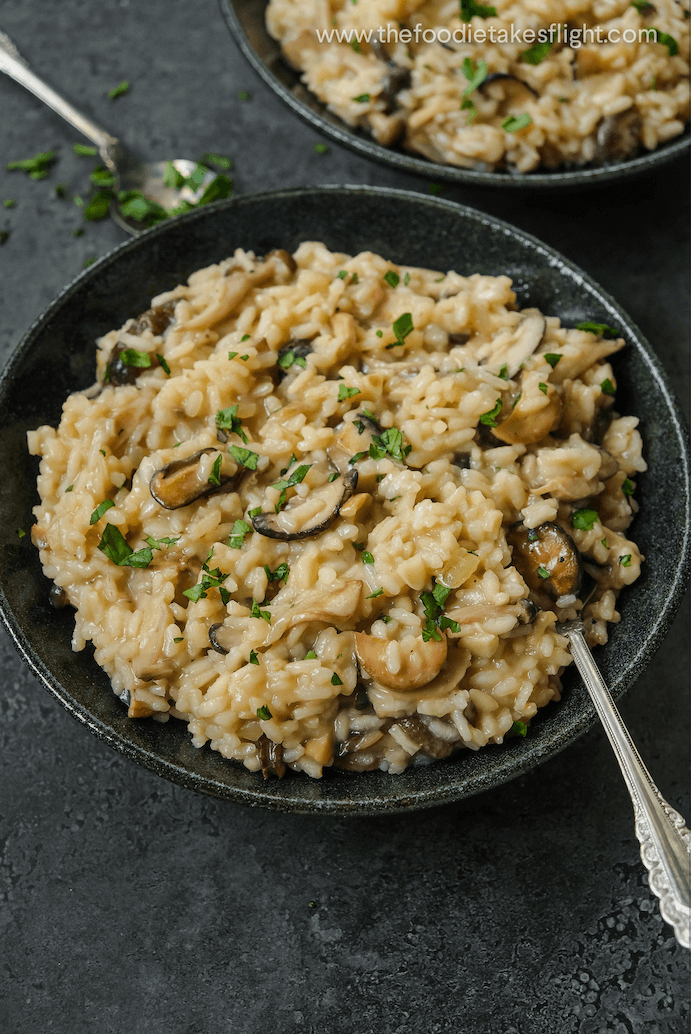 Creamy Vegan Miso Mushroom Risotto - The Foodie Takes Flight