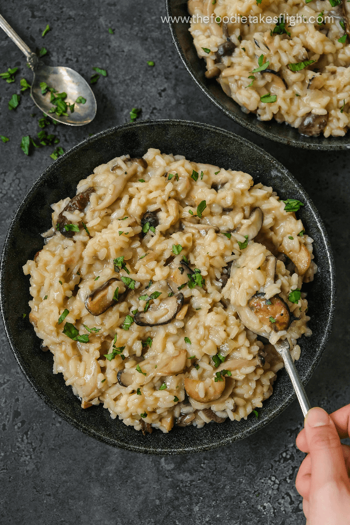 Creamy Vegan Miso Mushroom Risotto - The Foodie Takes Flight