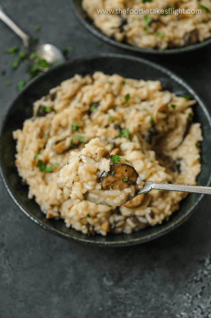 Creamy Vegan Miso Mushroom Risotto - The Foodie Takes Flight