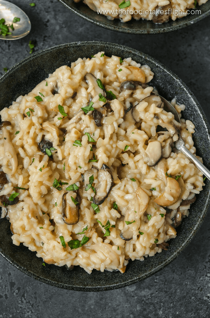 Creamy Vegan Miso Mushroom Risotto - The Foodie Takes Flight