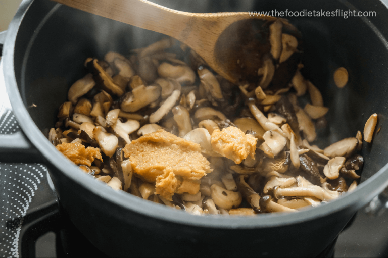 Creamy Vegan Miso Mushroom Risotto - The Foodie Takes Flight