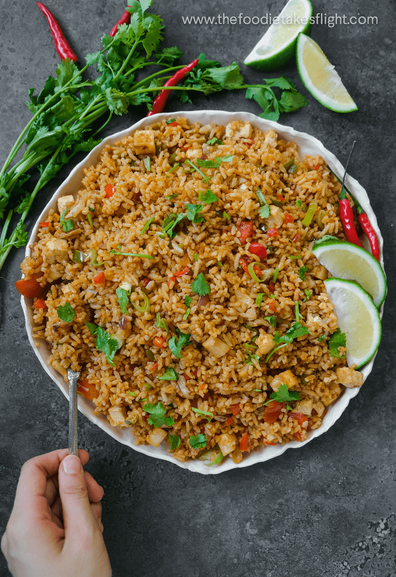 Vegan Tom Yum Fried Rice - The Foodie Takes Flight