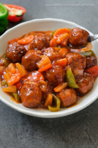 Vegan Sweet & Sour Meatballs (Filipino Bola-Bola) - The Foodie Takes Flight