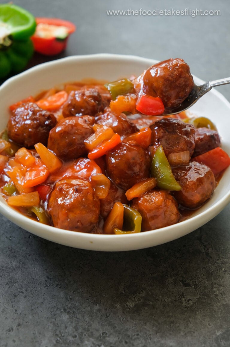 Vegan Sweet & Sour Meatballs (Filipino Bola-Bola) - The Foodie Takes Flight