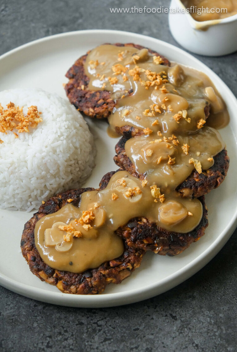 Burger Steaks and Mushroom Gravy (Jollibee Style, Vegan) - The Foodie ...