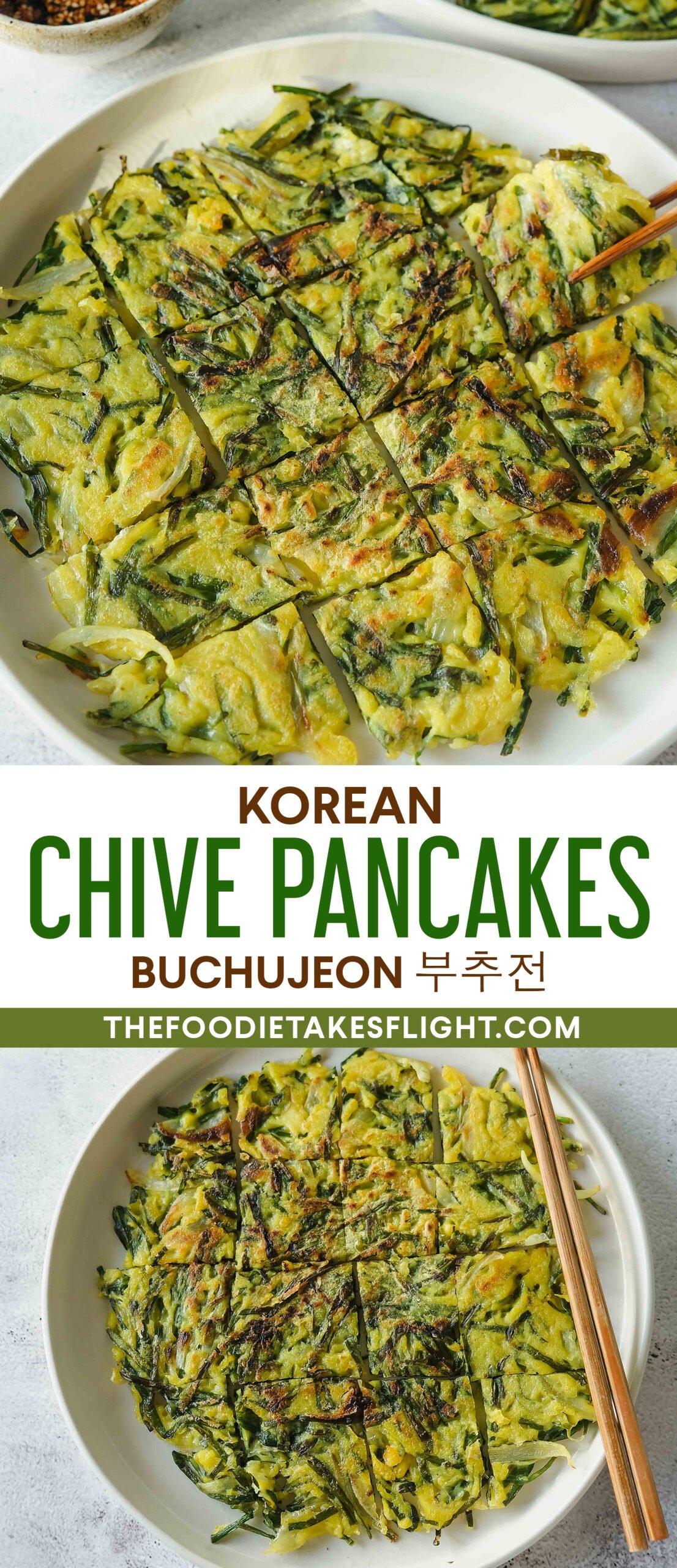 Korean Chive Pancakes (Buchujeon 부추전) - The Foodie Takes Flight