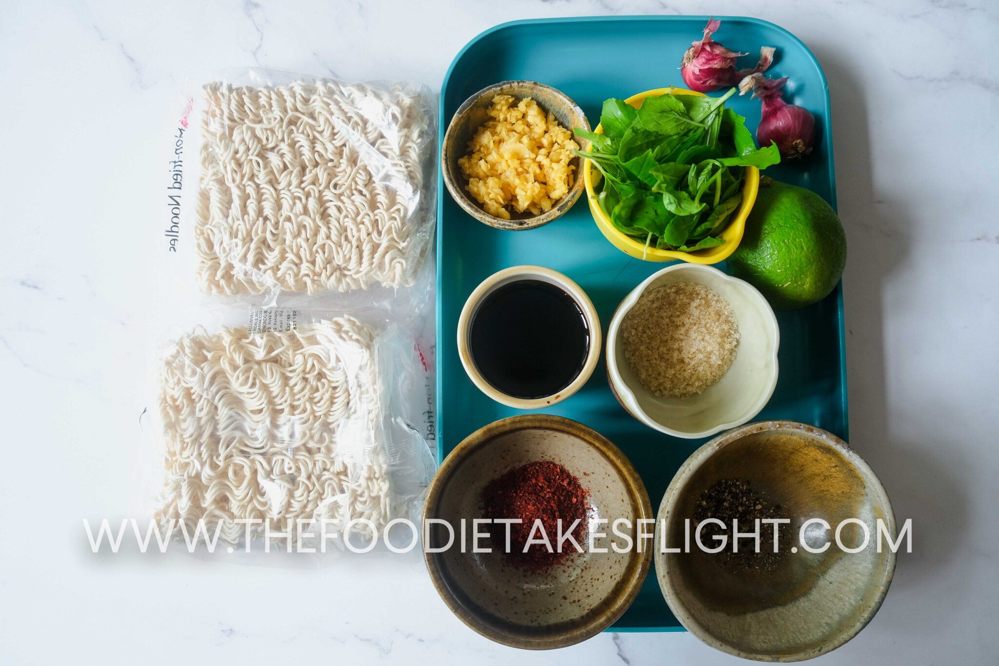 Basil and Garlic Oil Noodles - The Foodie Takes Flight
