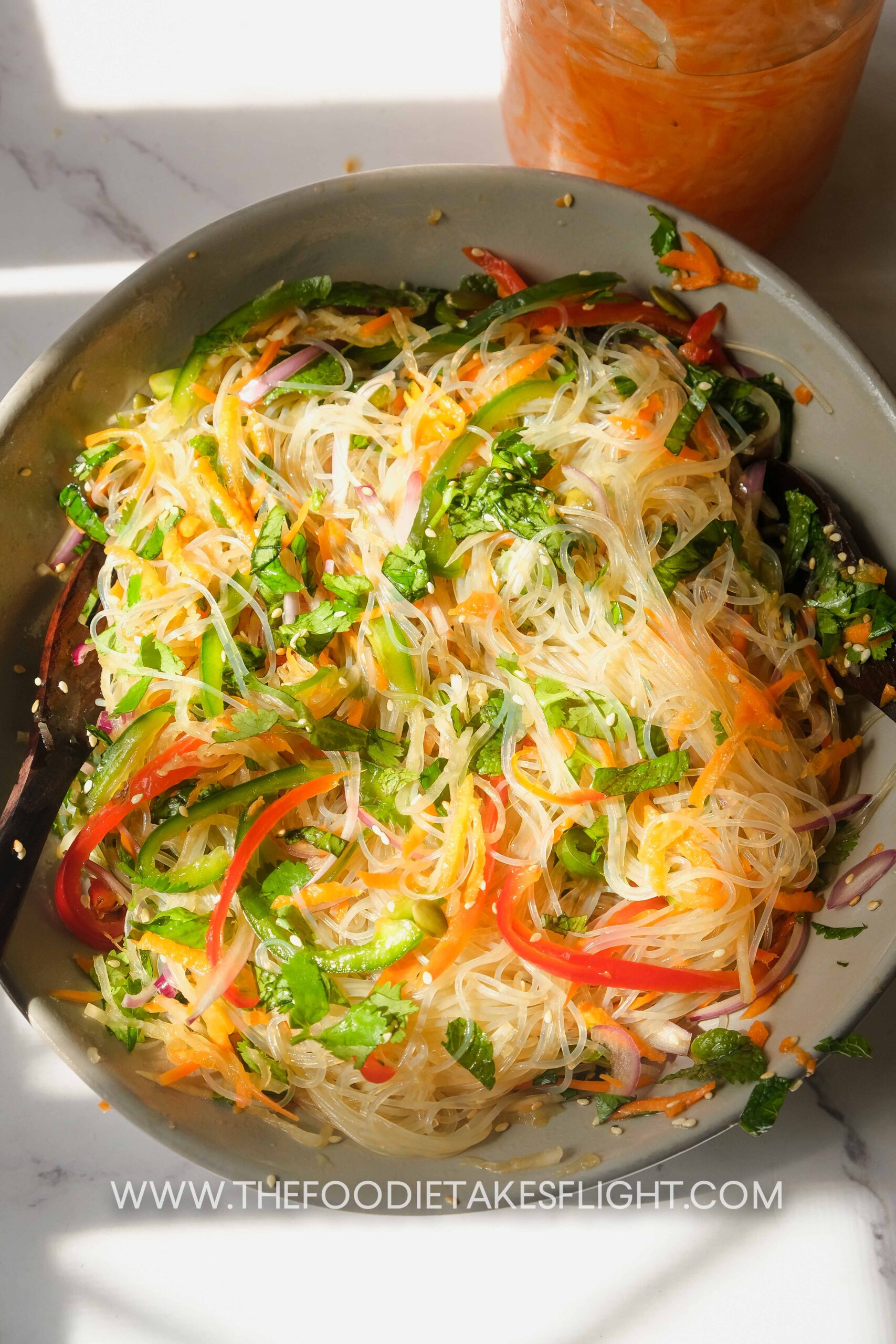 No Cook Noodle Salad with a Tangy Dressing - The Foodie Takes Flight