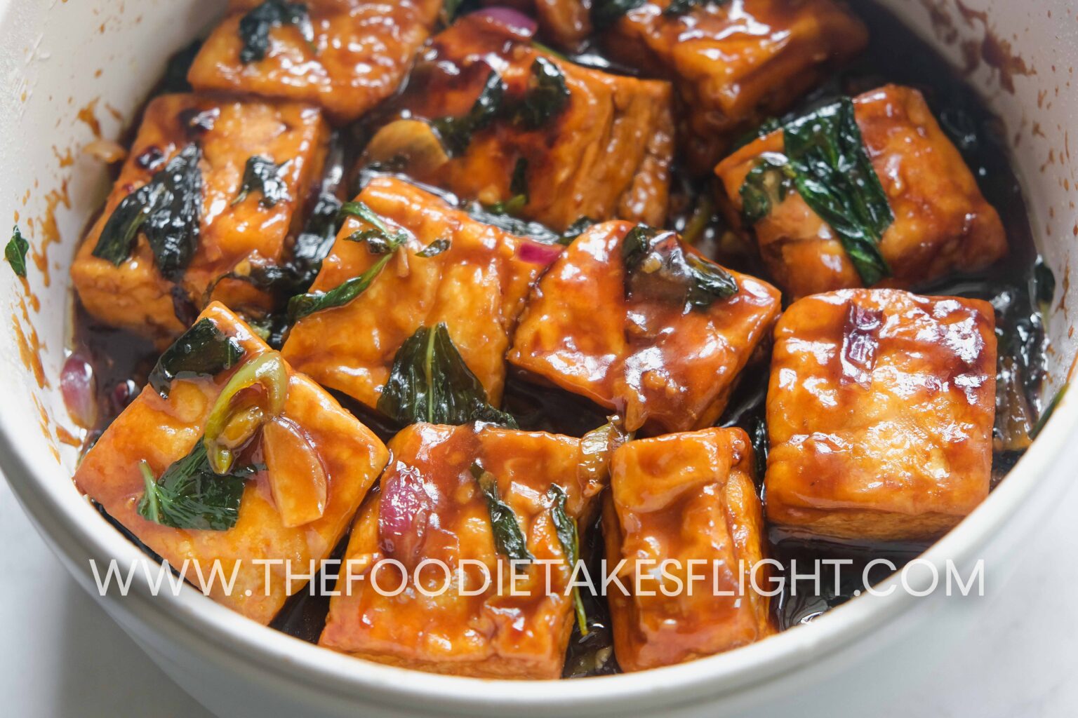 Braised Tofu With Basil - The Foodie Takes Flight