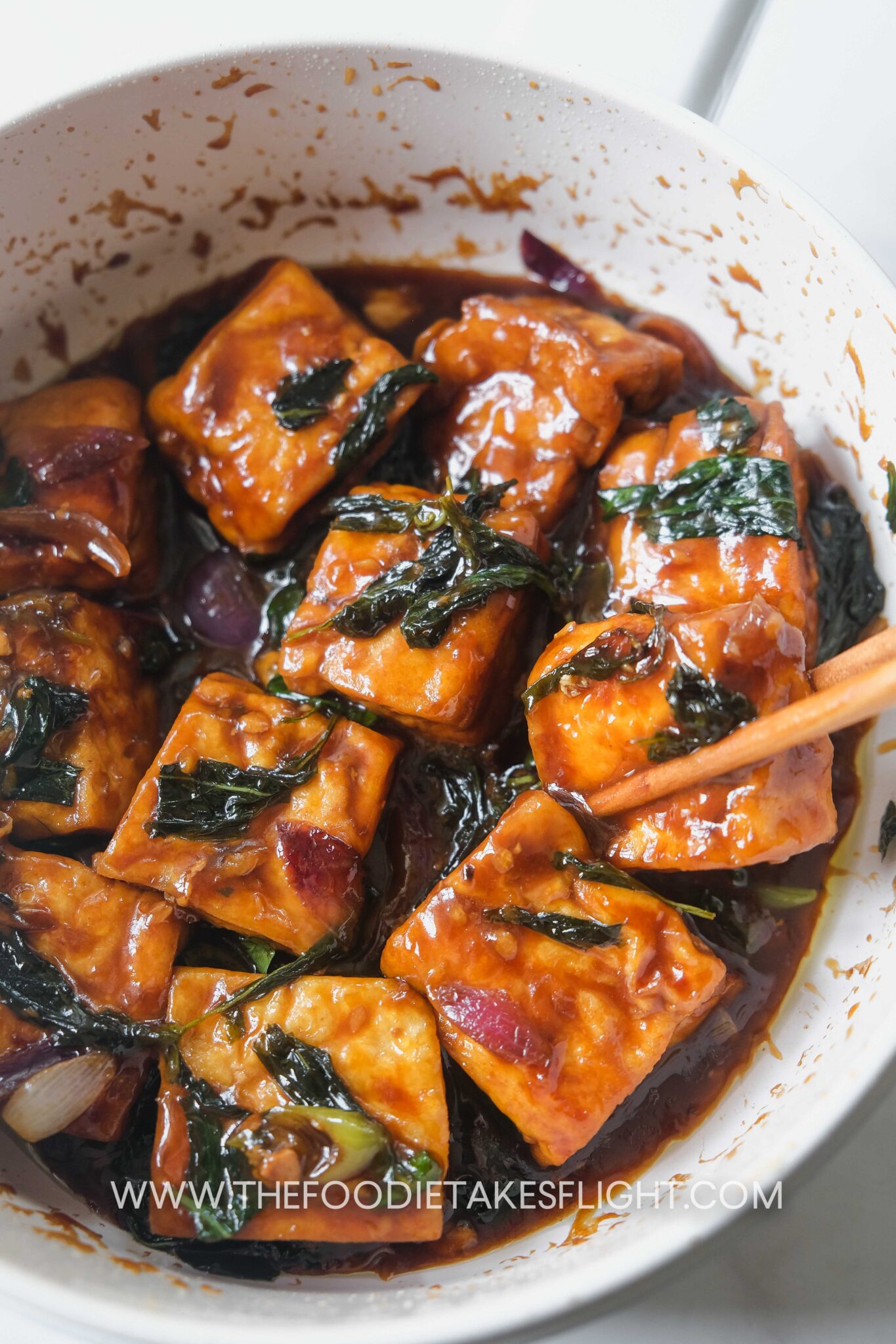 Braised Tofu With Basil - The Foodie Takes Flight
