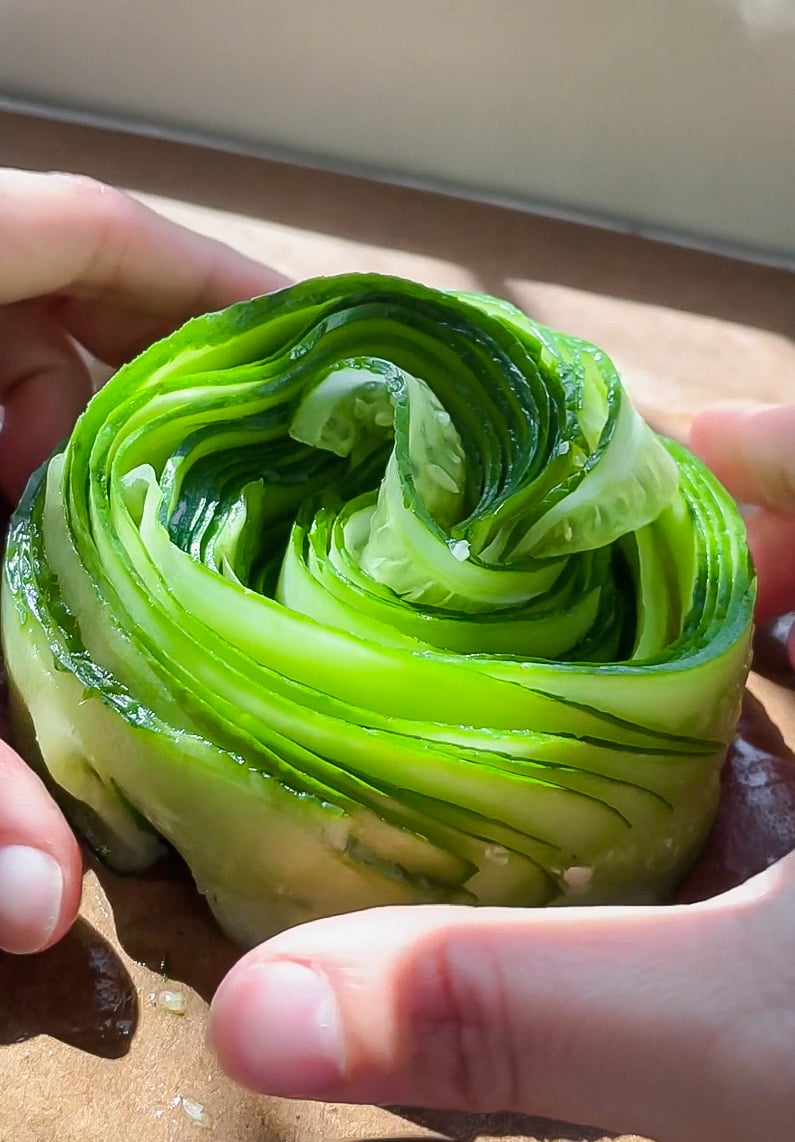 Chinese Cucumber Rose Salad - The Foodie Takes Flight