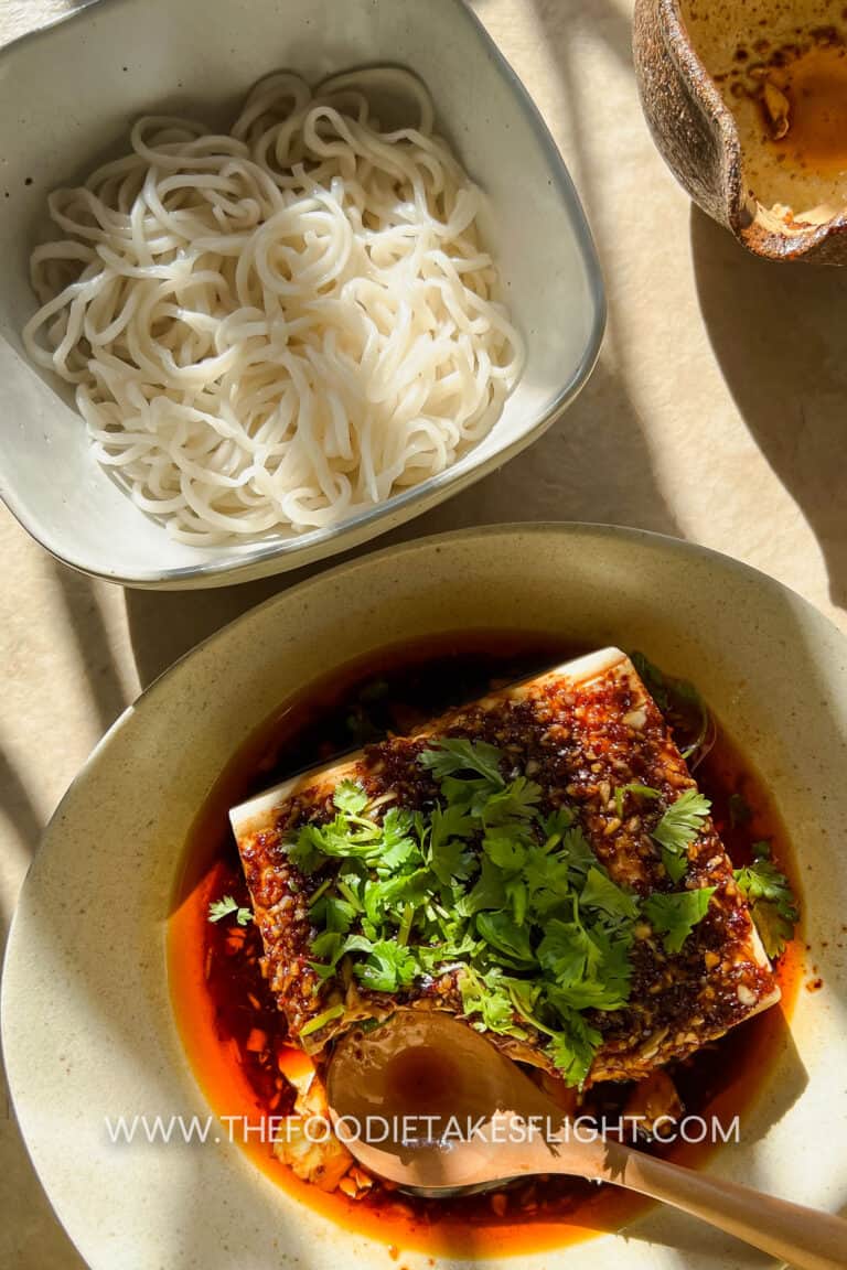 Garlic Chili Oil Tofu - The Foodie Takes Flight