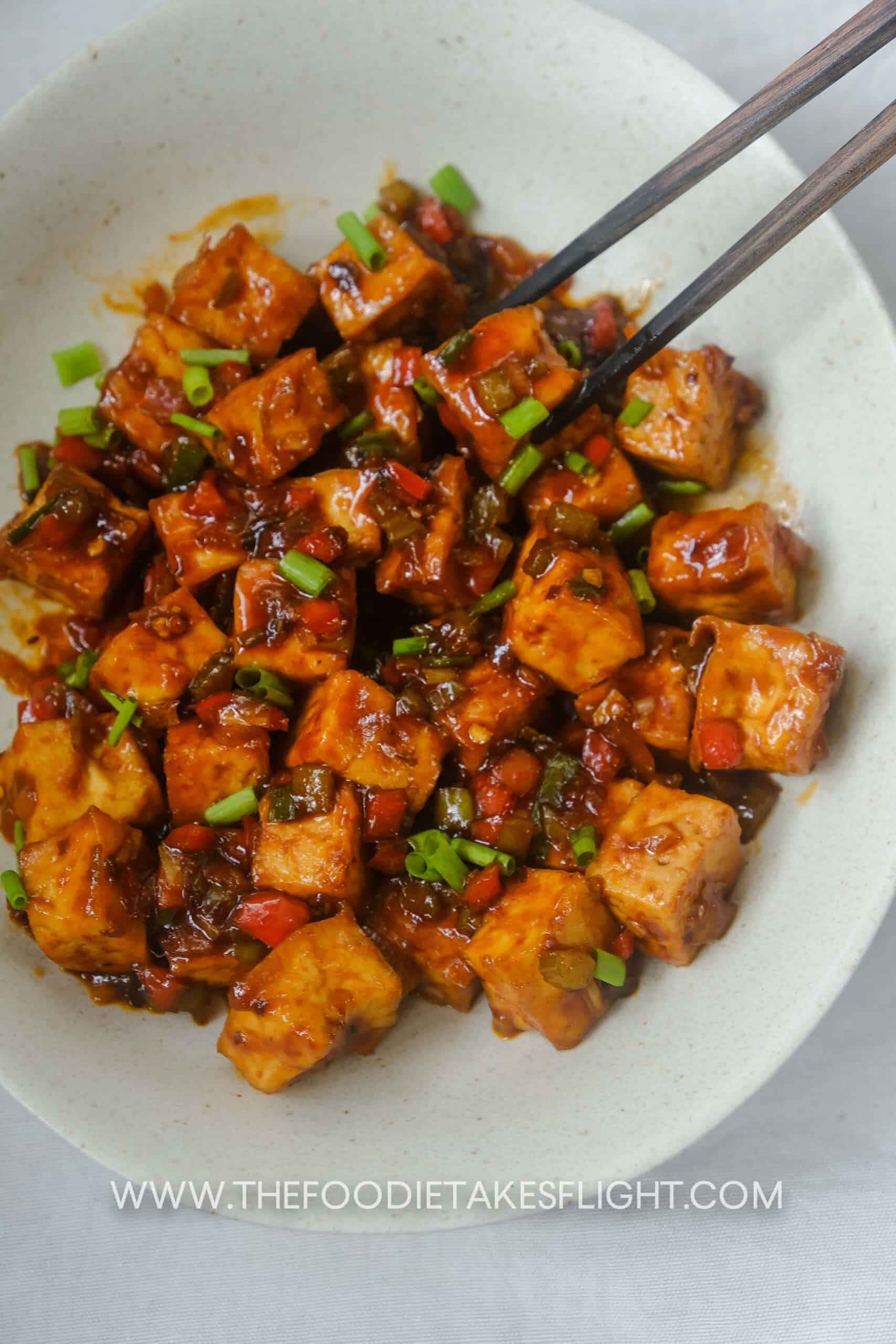 Indo-Chinese Style Chili Tofu - The Foodie Takes Flight