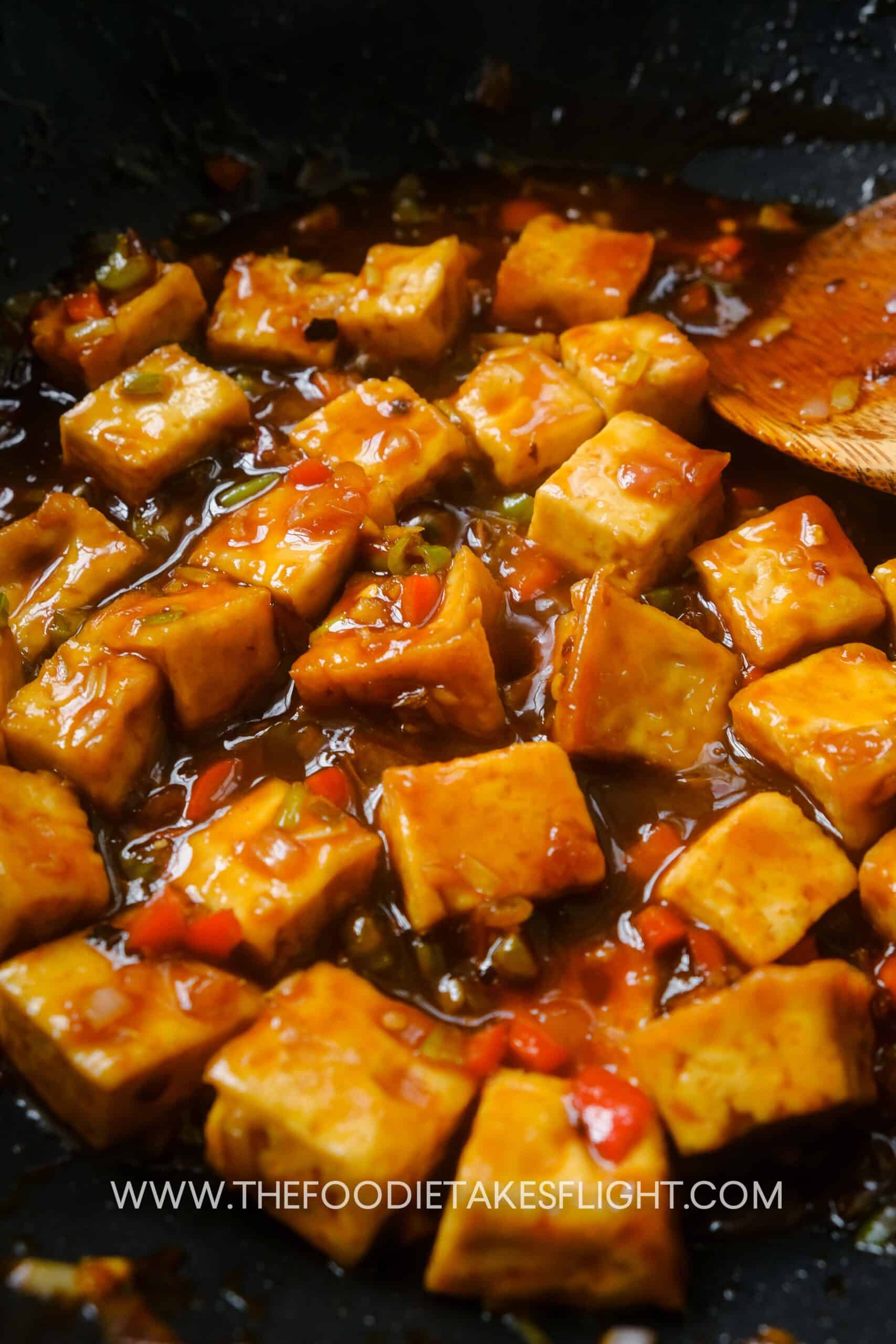 Indo-Chinese Style Chili Tofu - The Foodie Takes Flight