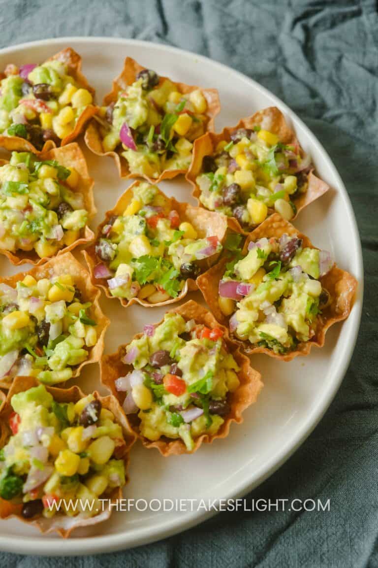 Avocado and Corn Salsa Wonton Cups - The Foodie Takes Flight