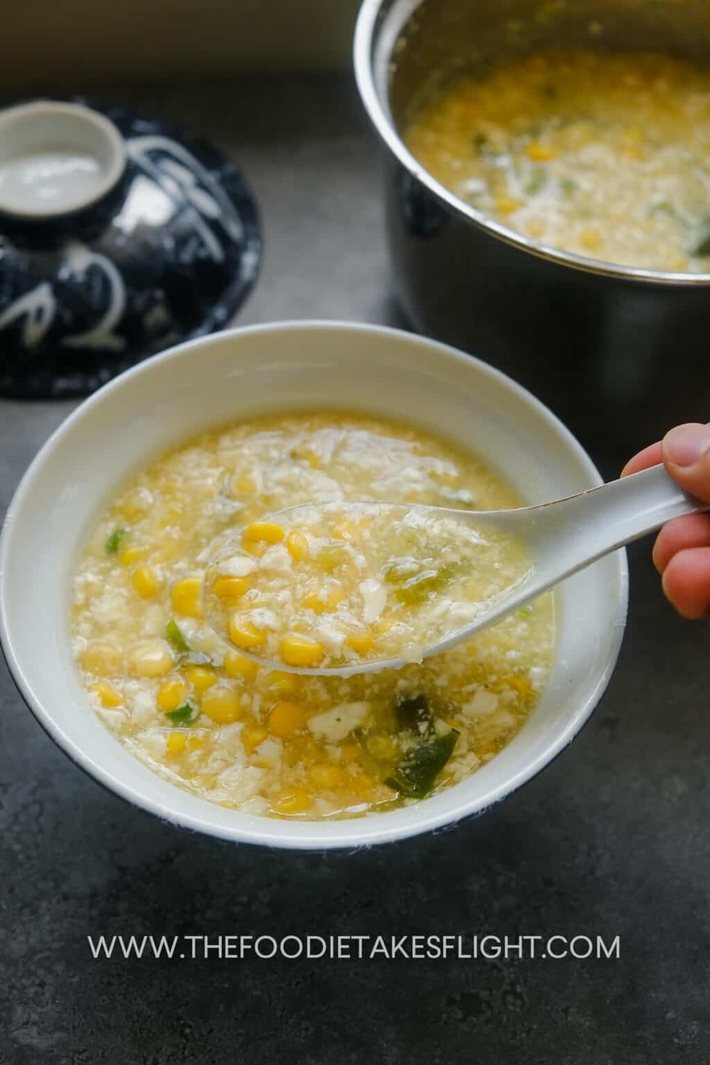 Chinese Corn Soup (Vegan) - The Foodie Takes Flight