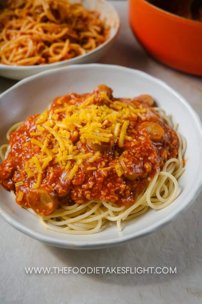 Filipino Style Spaghetti (Vegan) - The Foodie Takes Flight