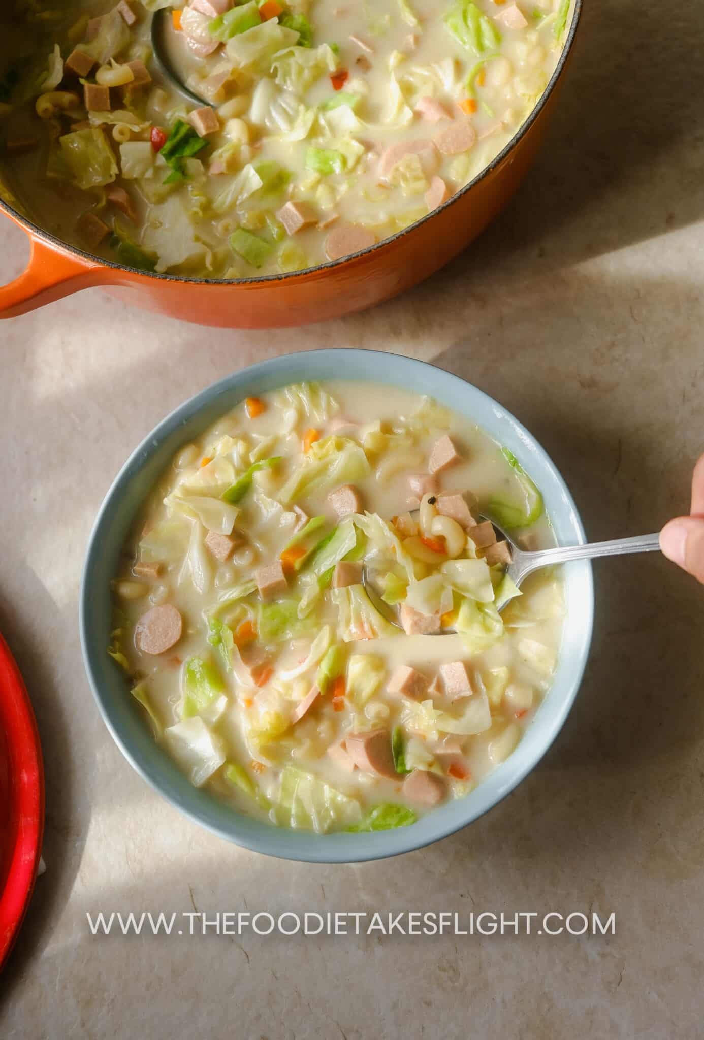 Sopas (Vegan Filipino Macaroni Soup) - The Foodie Takes Flight