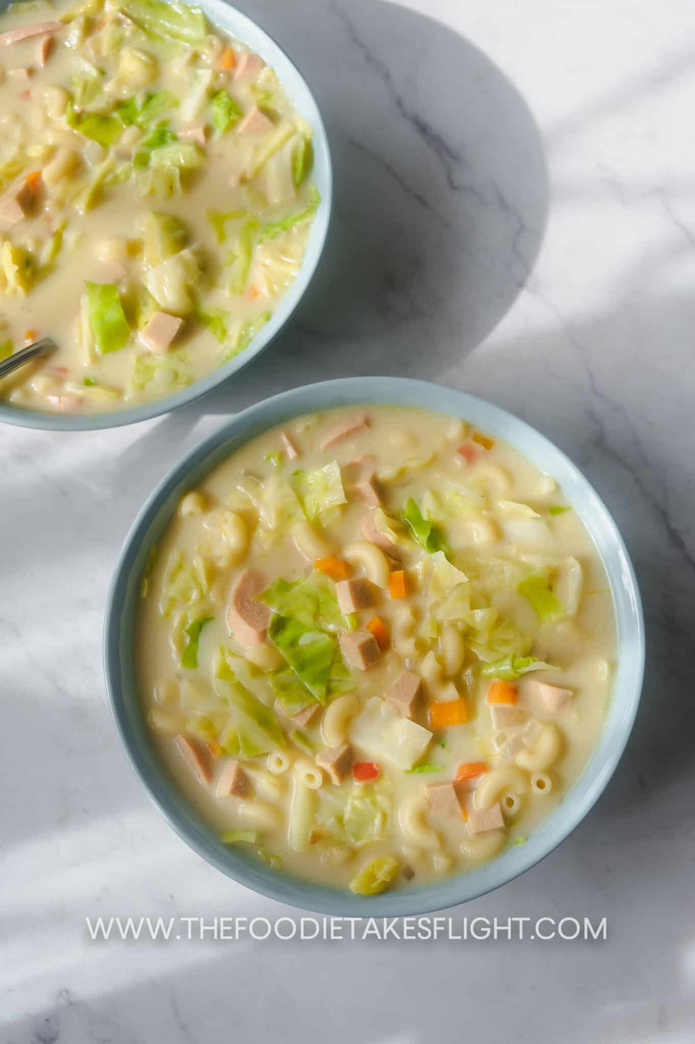 Sopas (Vegan Filipino Macaroni Soup) - The Foodie Takes Flight