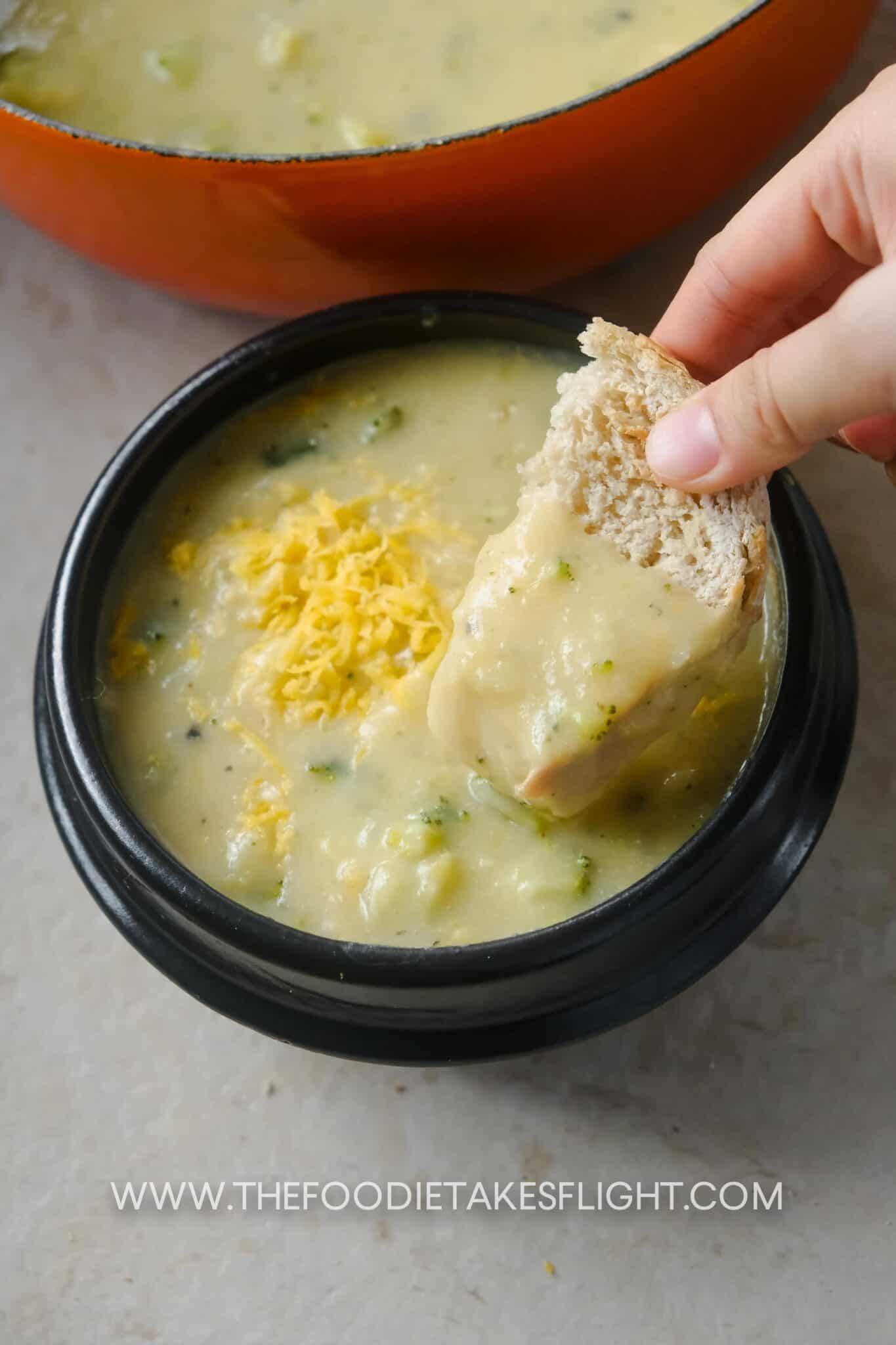 Cheesy Potato and Broccoli Soup (Vegan) - The Foodie Takes Flight