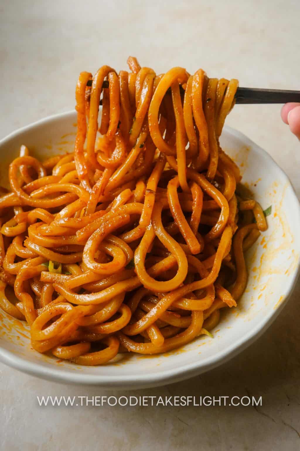 Roasted Garlic Gochujang Udon - The Foodie Takes Flight