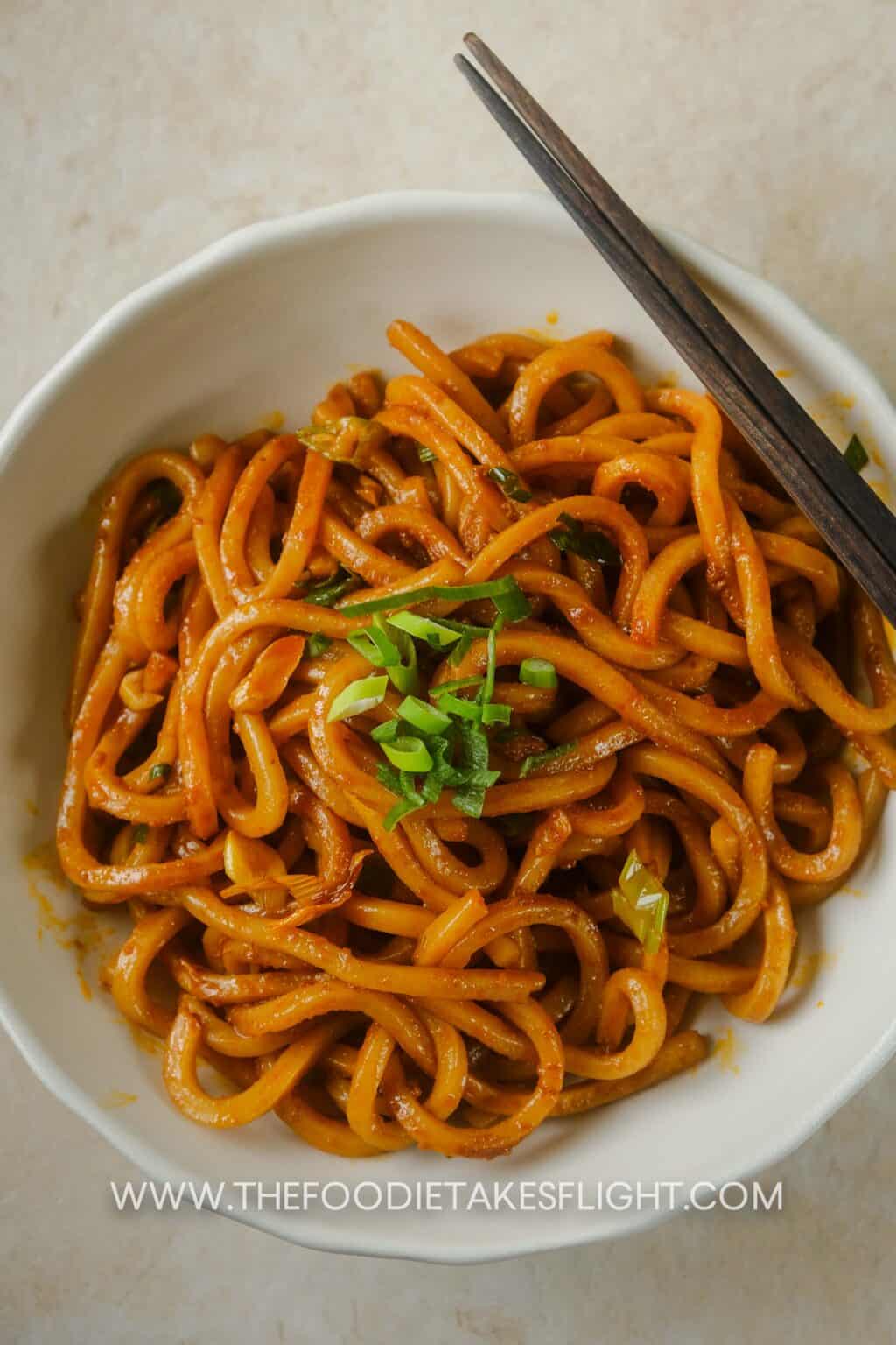 Roasted Garlic Gochujang Udon - The Foodie Takes Flight