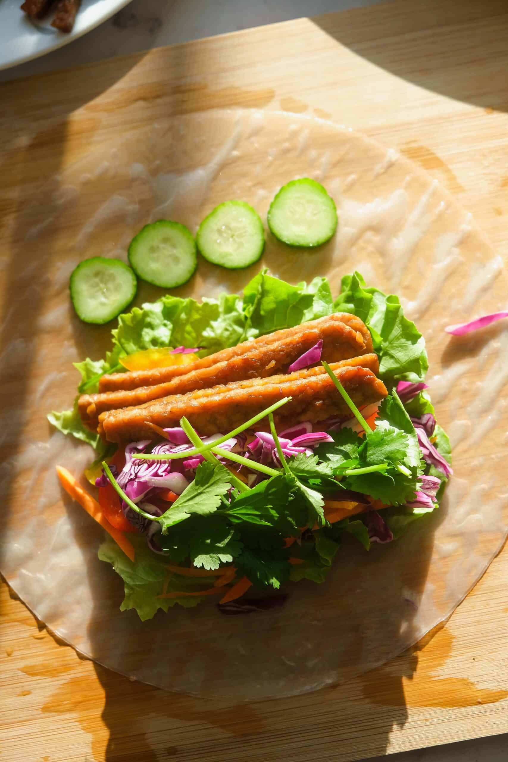 Tempeh Spring Rolls with Hoisin Peanut Sauce - The Foodie Takes Flight