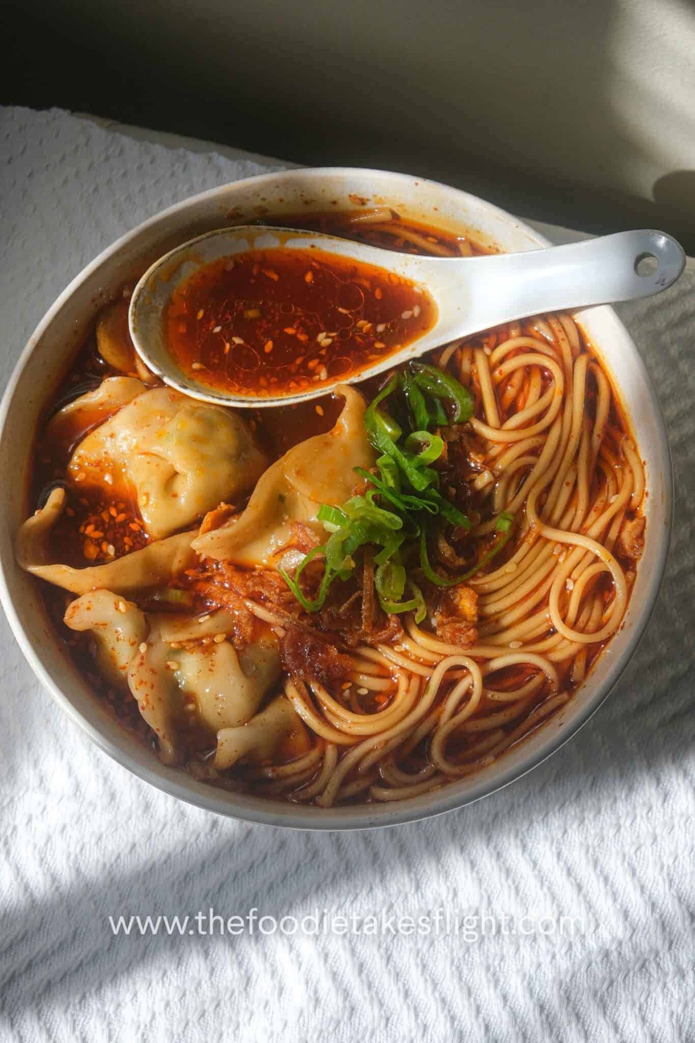 Hot and Sour Dumpling Noodle Soup - The Foodie Takes Flight