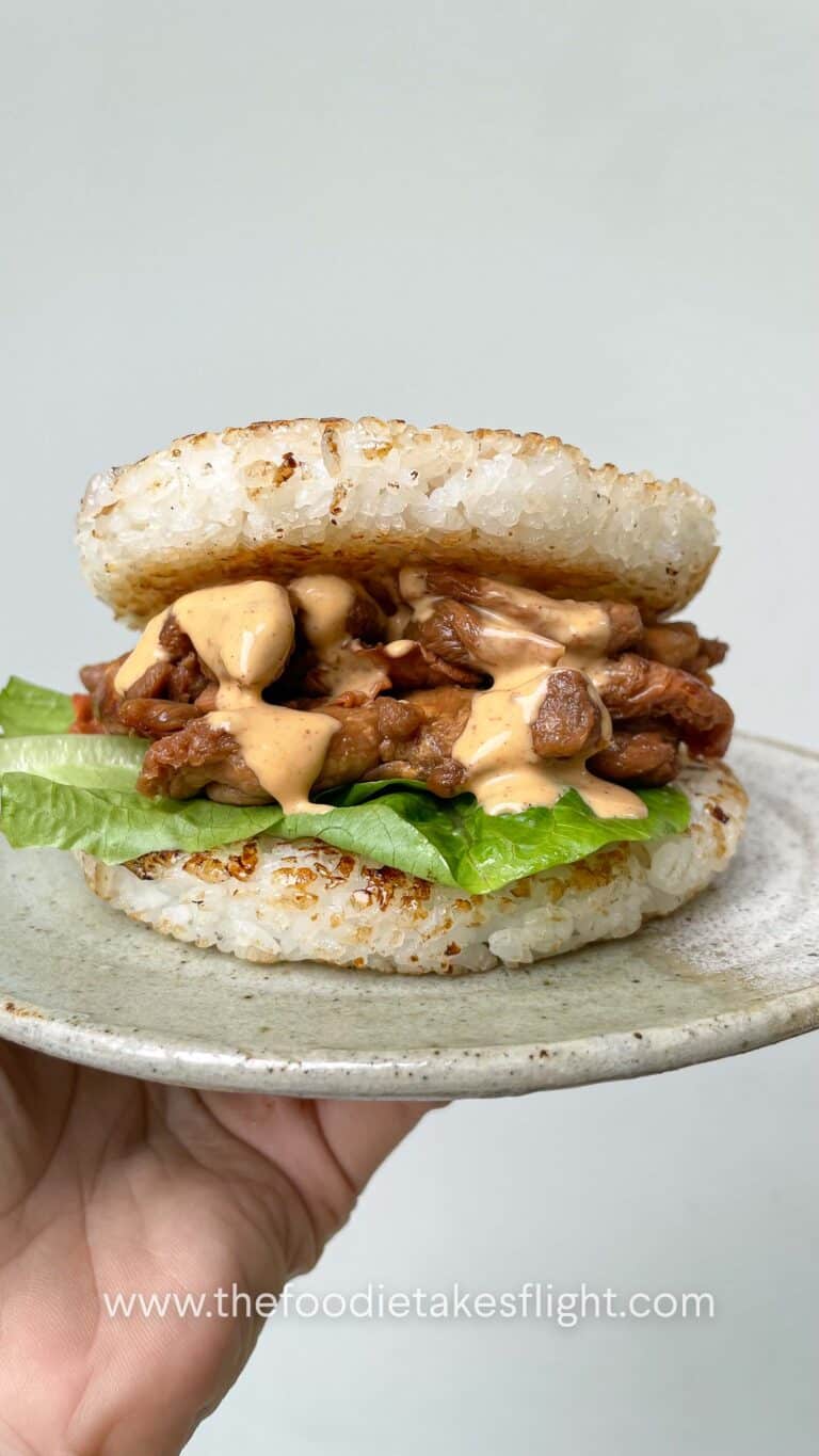 Mushroom Rice Burgers with Sriracha Mayo - The Foodie Takes Flight