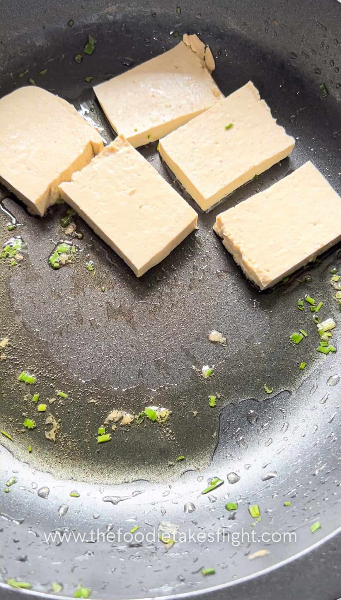Pan Fried Tofu with Ginger Scallion Sauce - The Foodie Takes Flight
