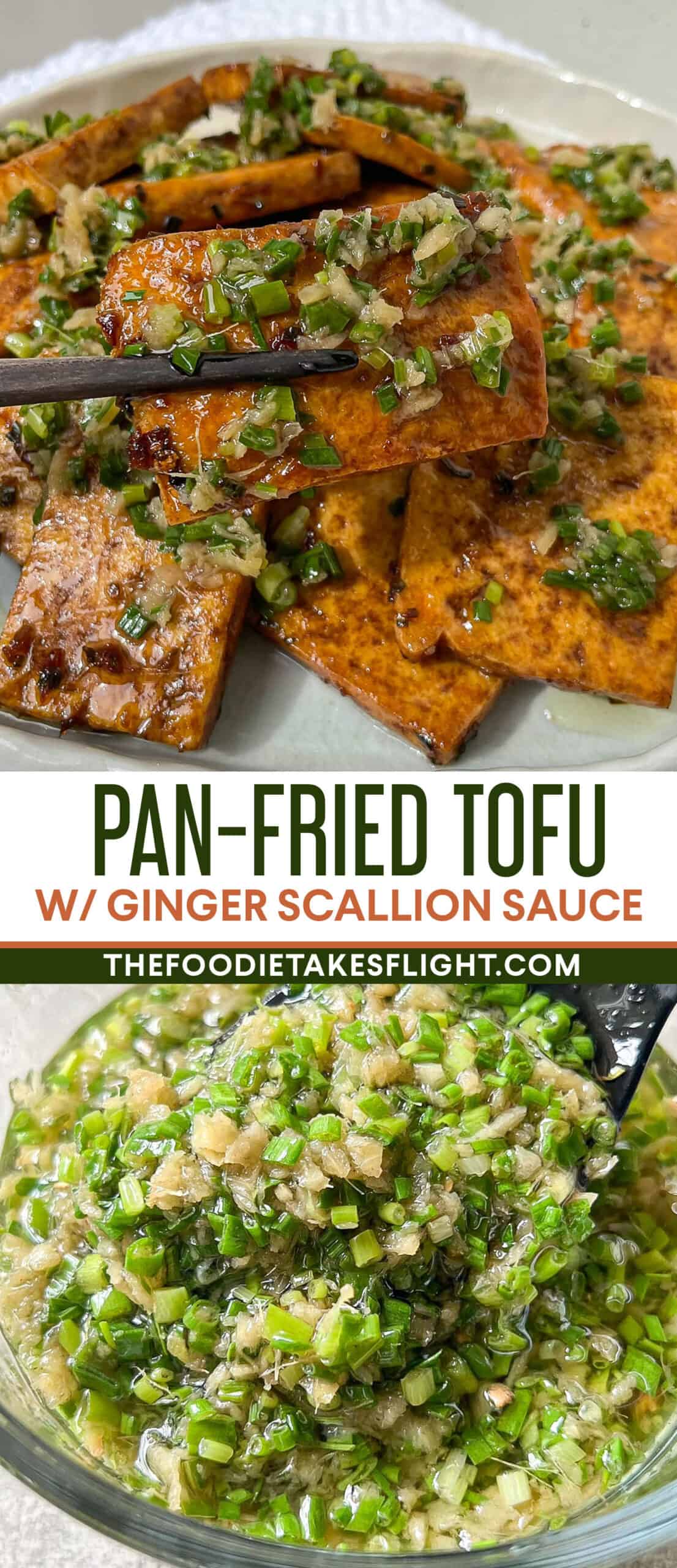 Pan Fried Tofu with Ginger Scallion Sauce - The Foodie Takes Flight