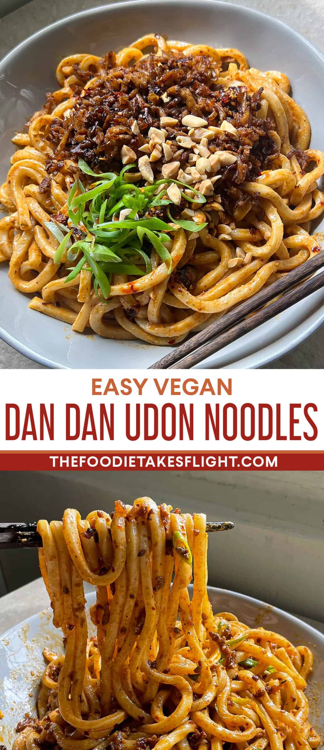 Dan Dan Style Udon Noodles (Vegan) - The Foodie Takes Flight