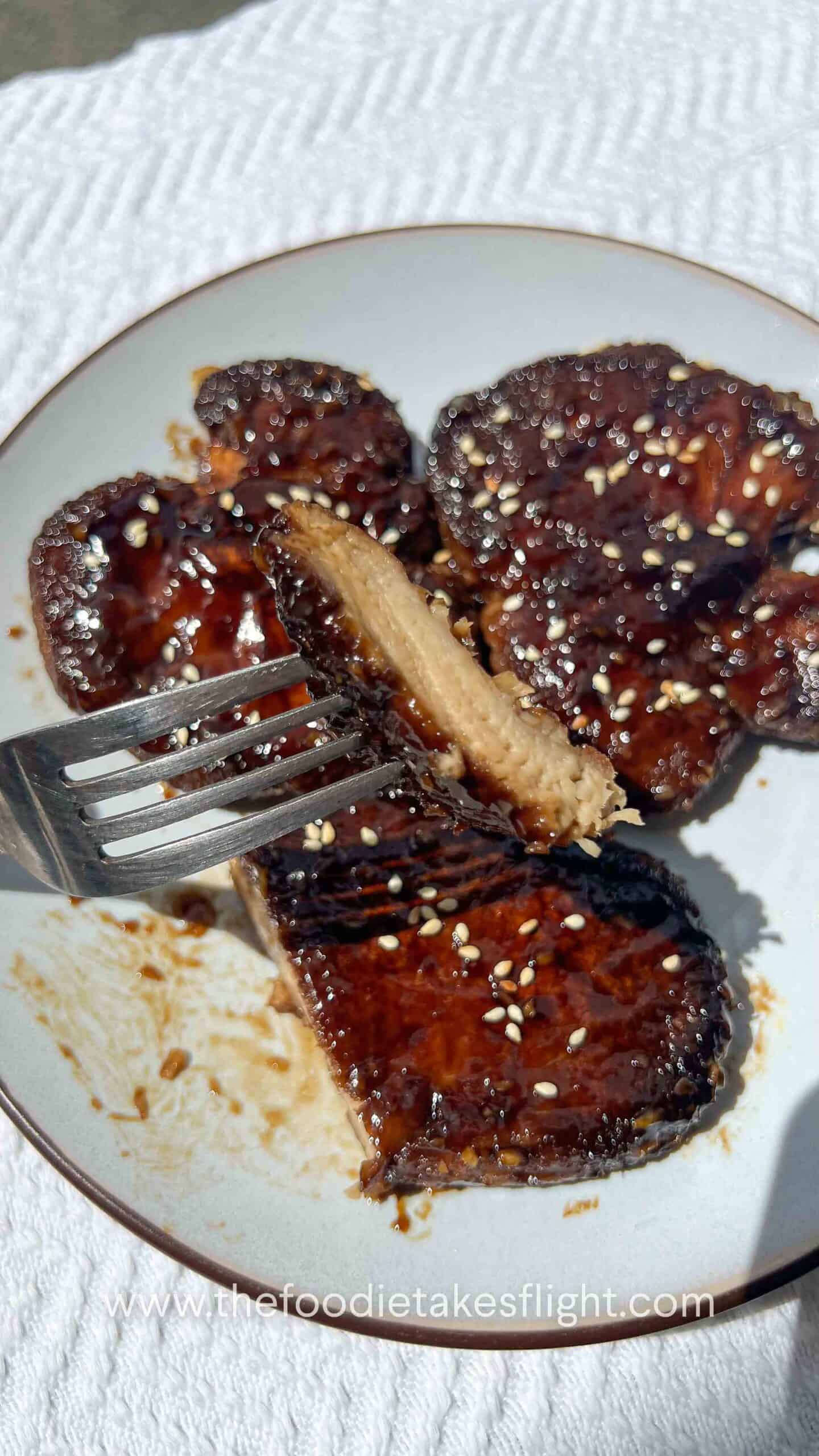 Teriyaki Lion's Mane Mushroom Steaks - The Foodie Takes Flight