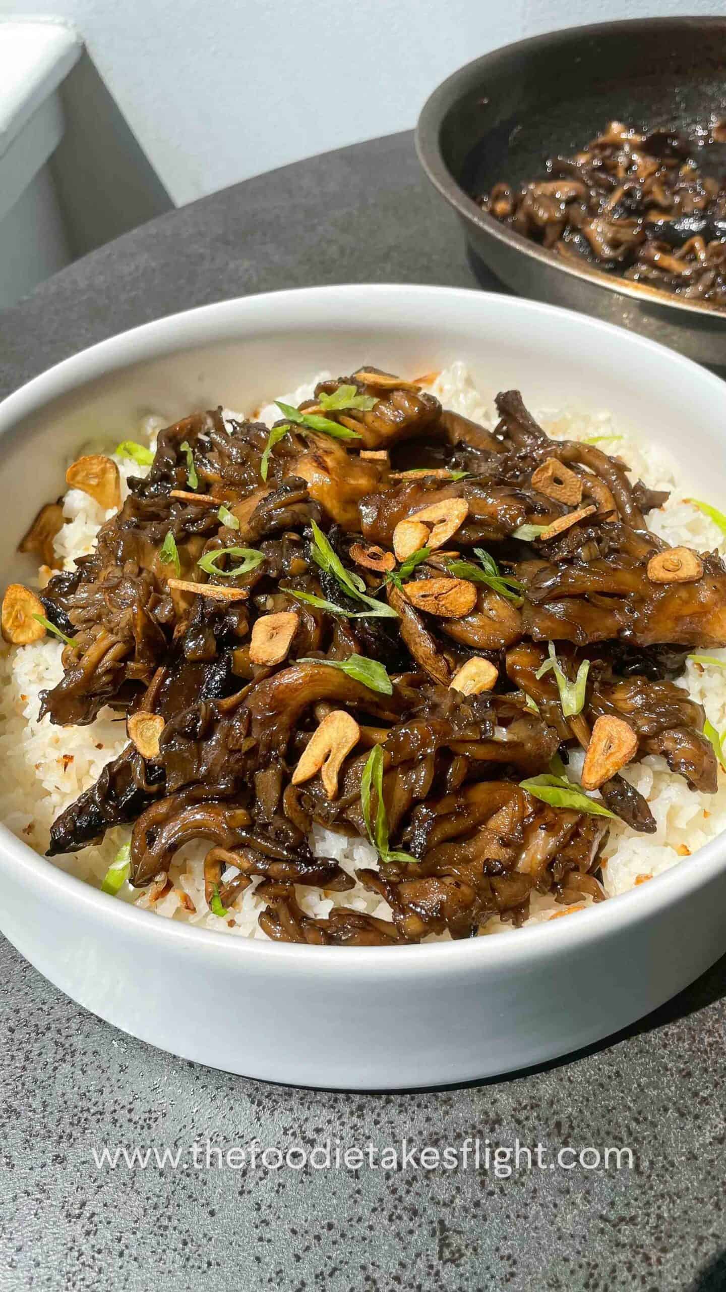 Mushroom Adobo with Sinangag ( Fried Garlic Rice) - The Foodie Takes Flight