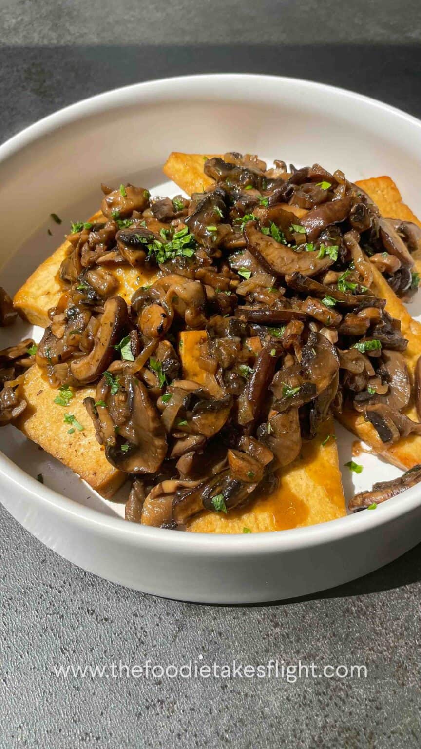 Tofu with Marsala Mushrooms and Shallots - The Foodie Takes Flight