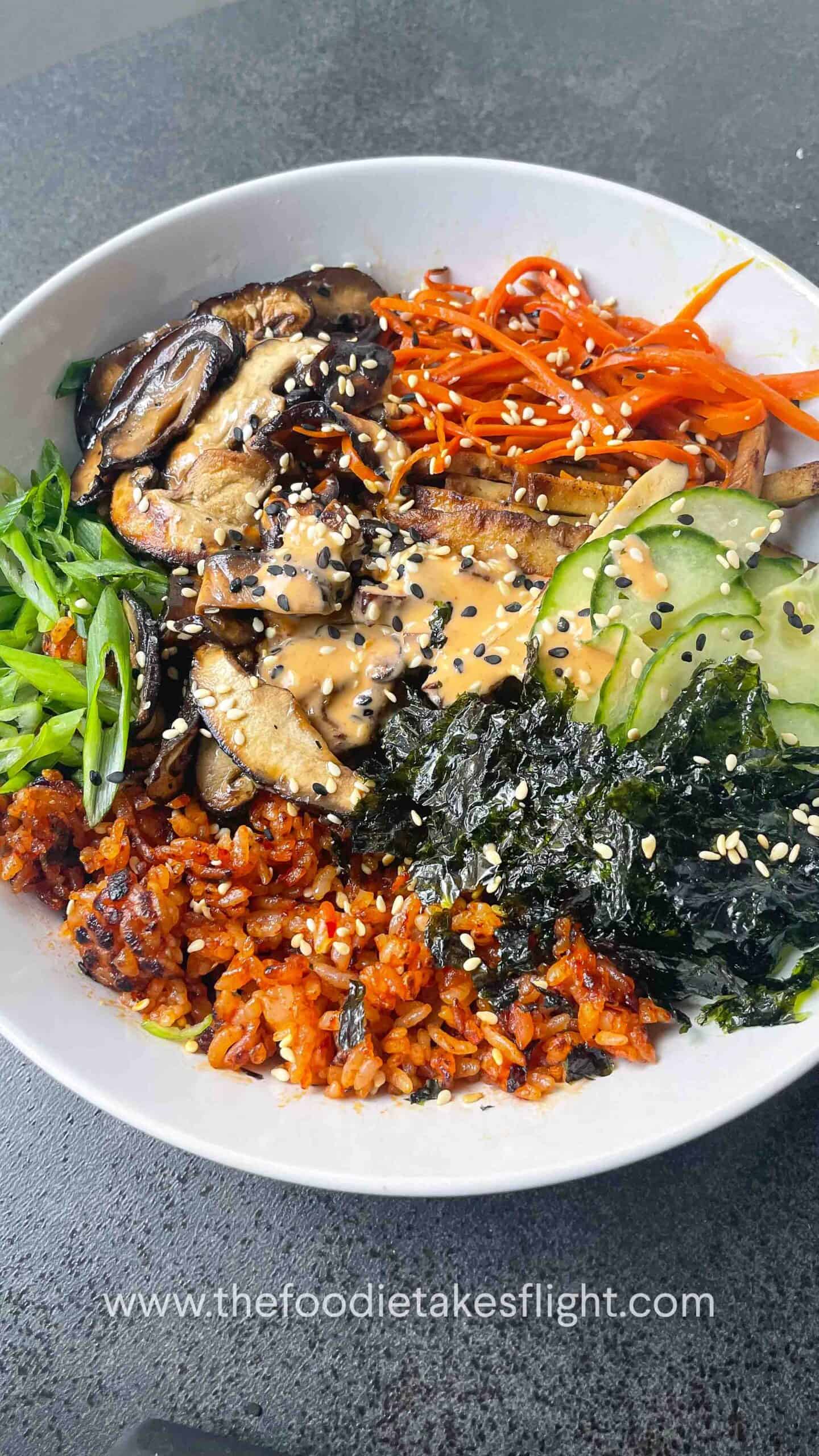 Crispy Kimchi Fried Rice Bowl - The Foodie Takes Flight