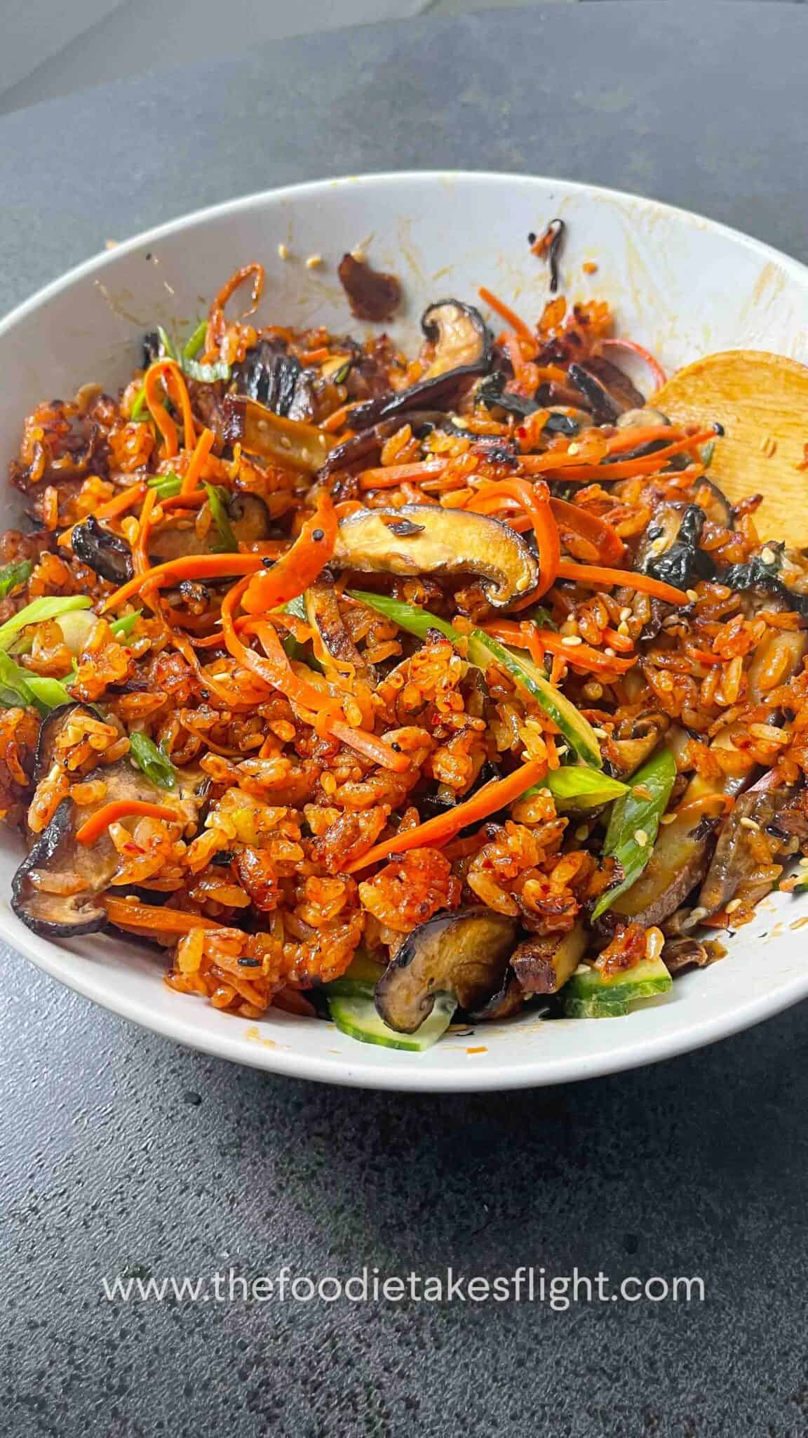 Crispy Kimchi Fried Rice Bowl - The Foodie Takes Flight
