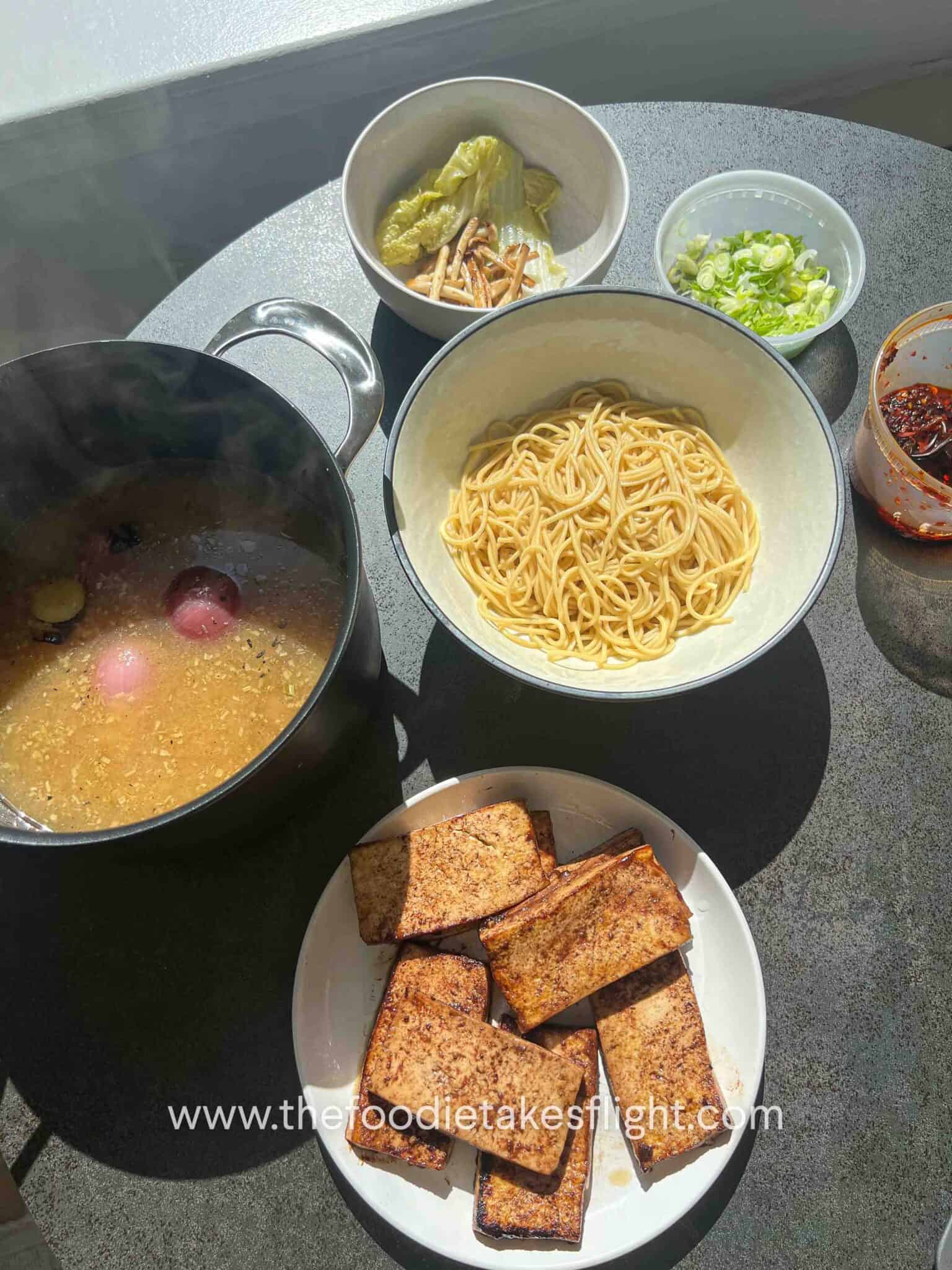 Lemongrass Miso Noodle Soup with Five Spice Tofu - The Foodie Takes Flight