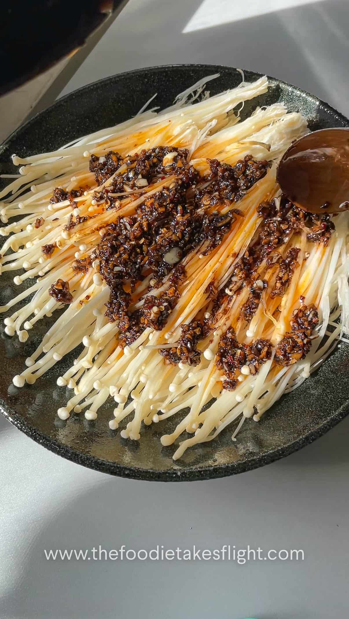 Easy 15-Minute Steamed Enoki Mushrooms - The Foodie Takes Flight