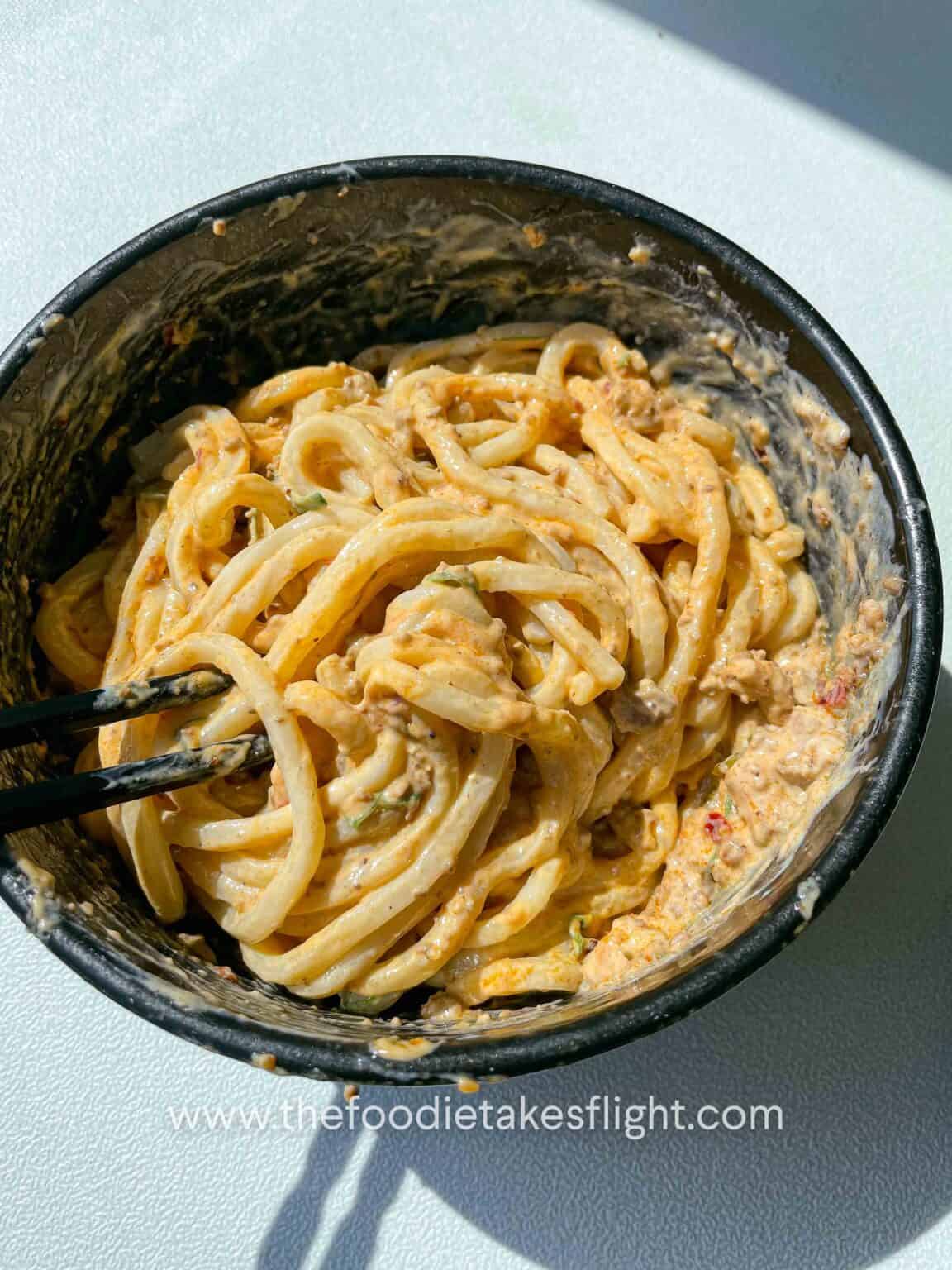 Vegan Creamy Mapo Tofu Udon - The Foodie Takes Flight