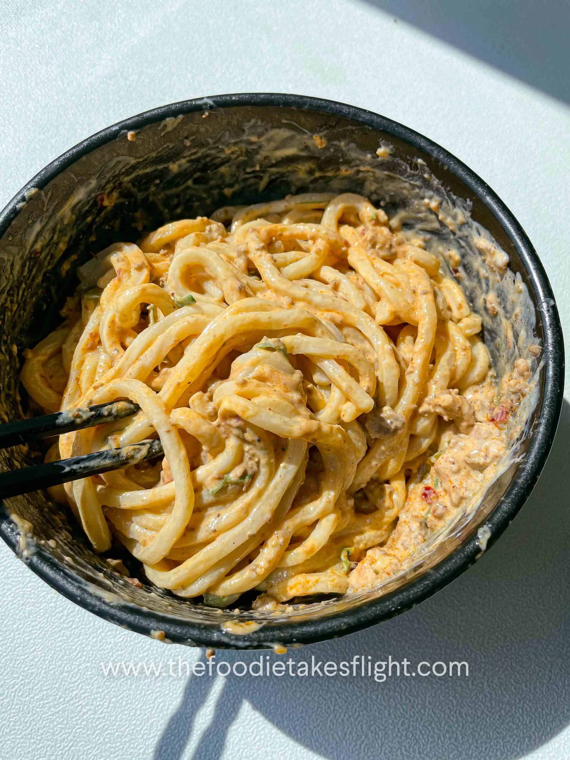 Vegan Creamy Mapo Tofu Udon - The Foodie Takes Flight